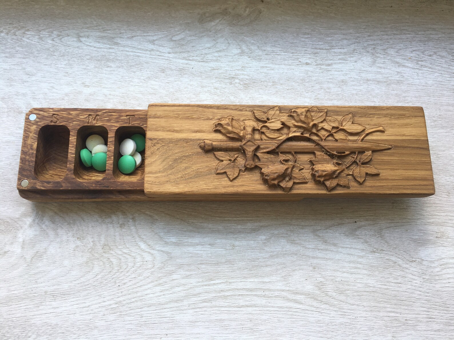 Wooden Pill Box 7 Day / Decorative Travel Pill Box / Relief - Etsy