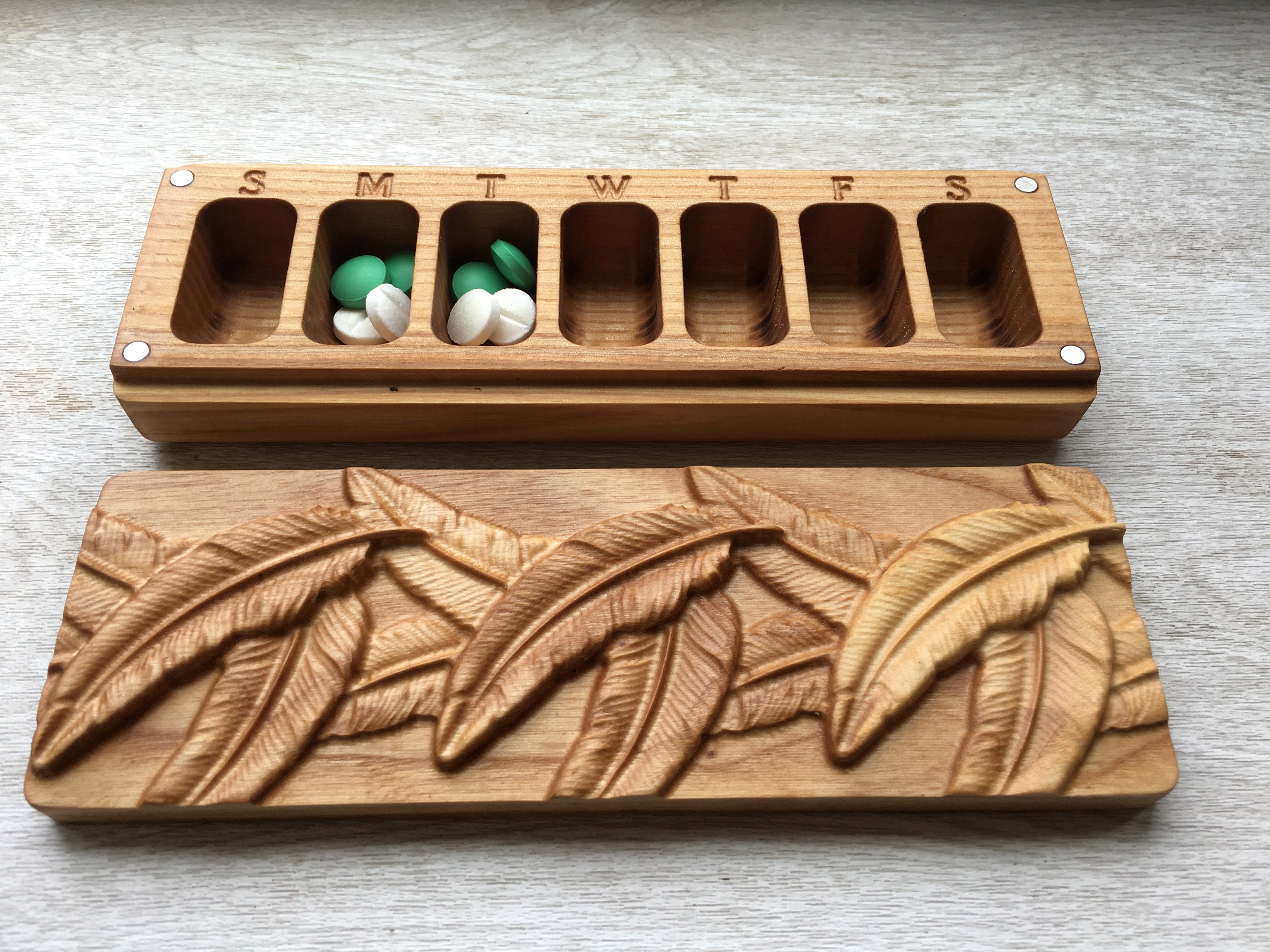 Wooden Pill Box 7 Day / Decorative Travel Pill Box / Relief - Etsy