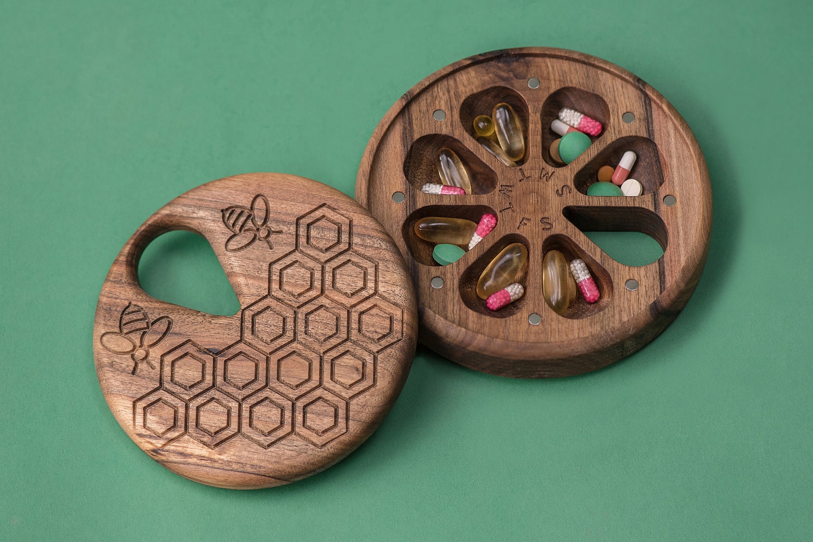 Wooden Pill Box 7 Day Pill Case Organizer Wooden Decorative - Etsy