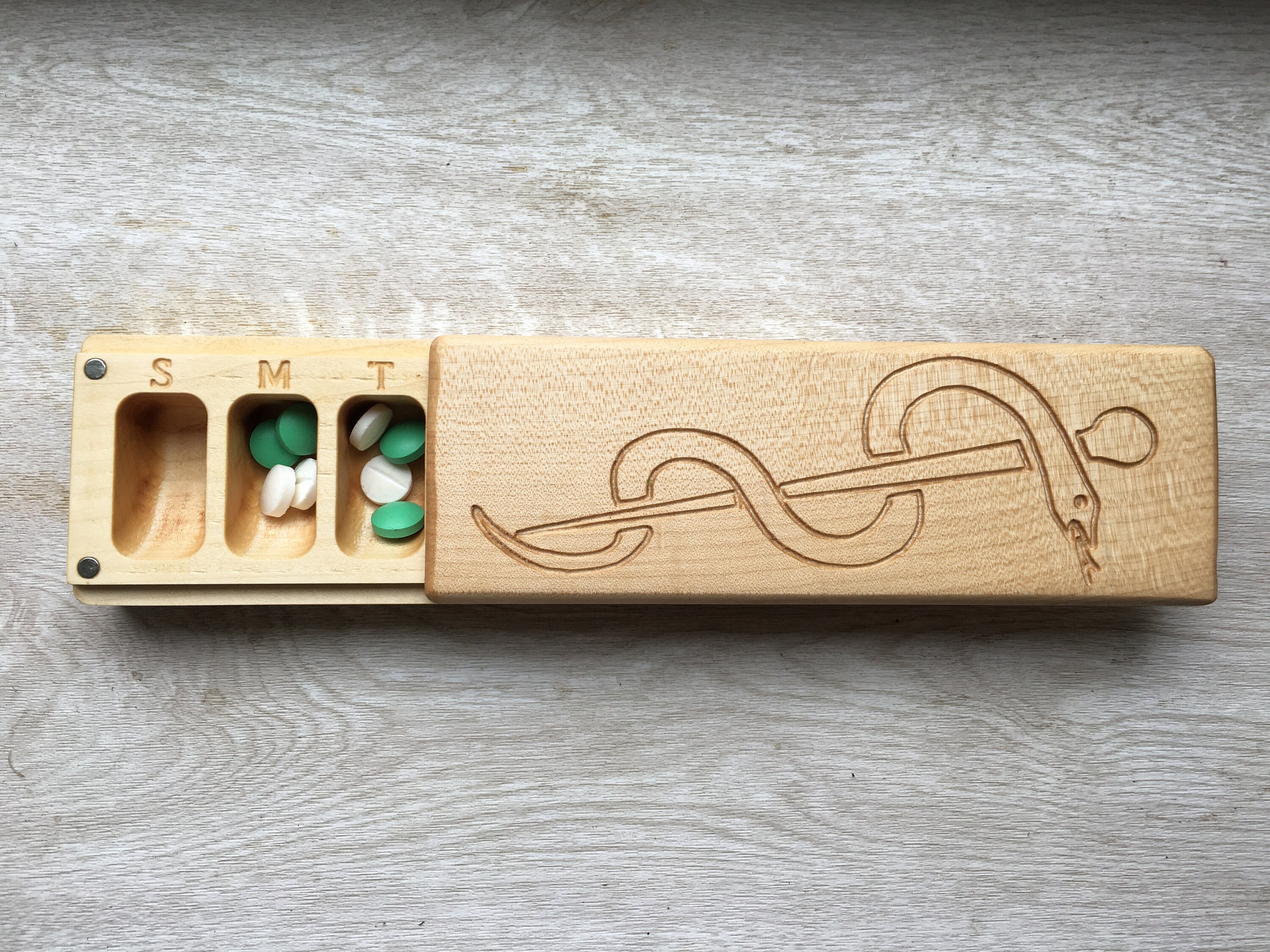 Wooden Pill Box 7 Day / Decorative Travel Pill Box / Nature Ornament ...