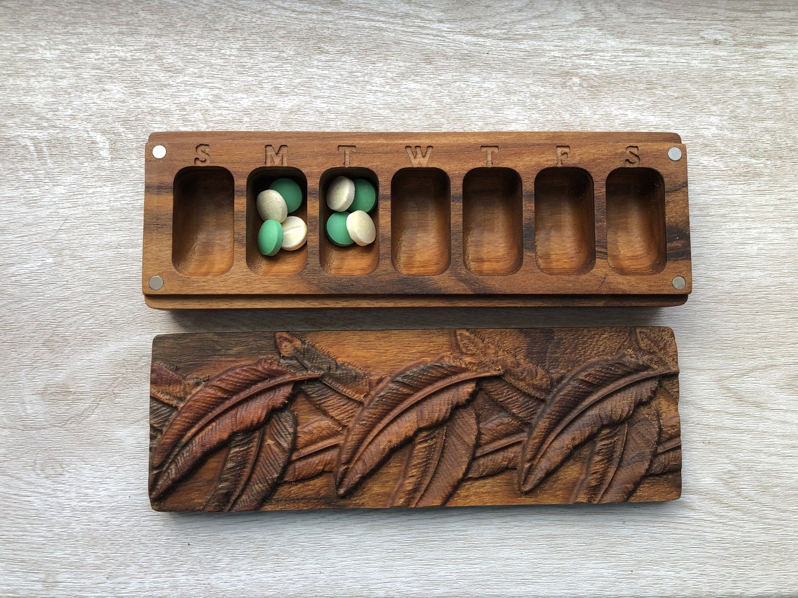 Wooden Pill Box 7 Day / Decorative Travel Pill Box / Relief - Etsy