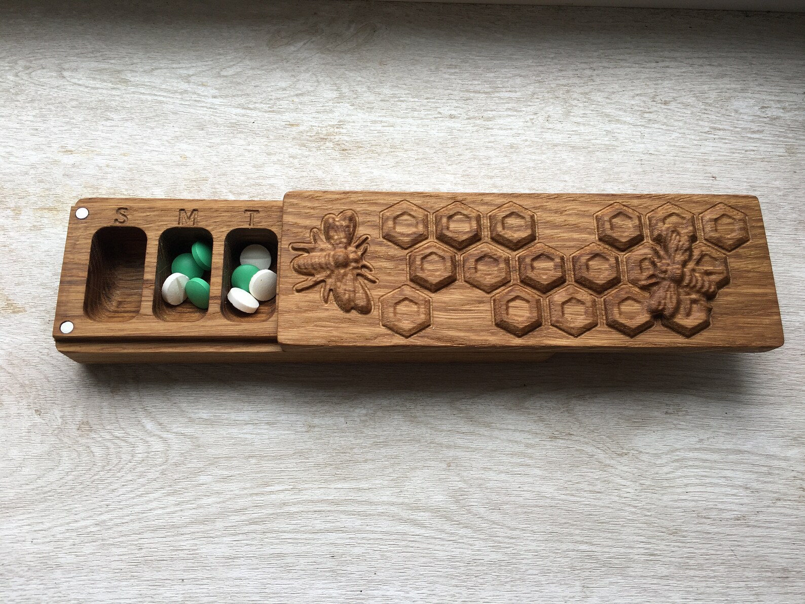 Wooden Pill Box 7 Day / Decorative Travel Pill Box / Relief - Etsy