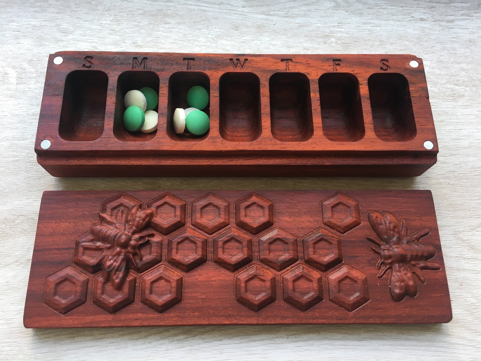 Wooden Pill Box 7 Day / Decorative Travel Pill Box / Relief | Etsy