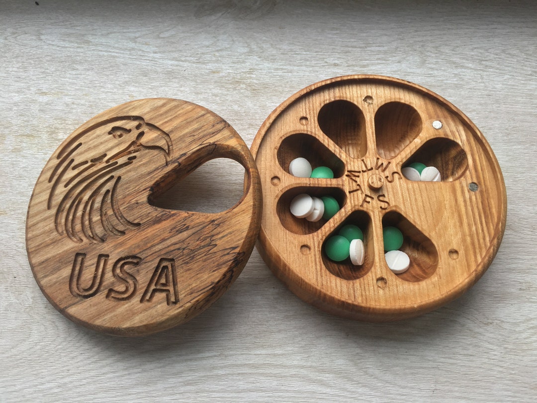 Wooden Pill Box 7 Day / Decorative Travel Pill Box / Decorative ...