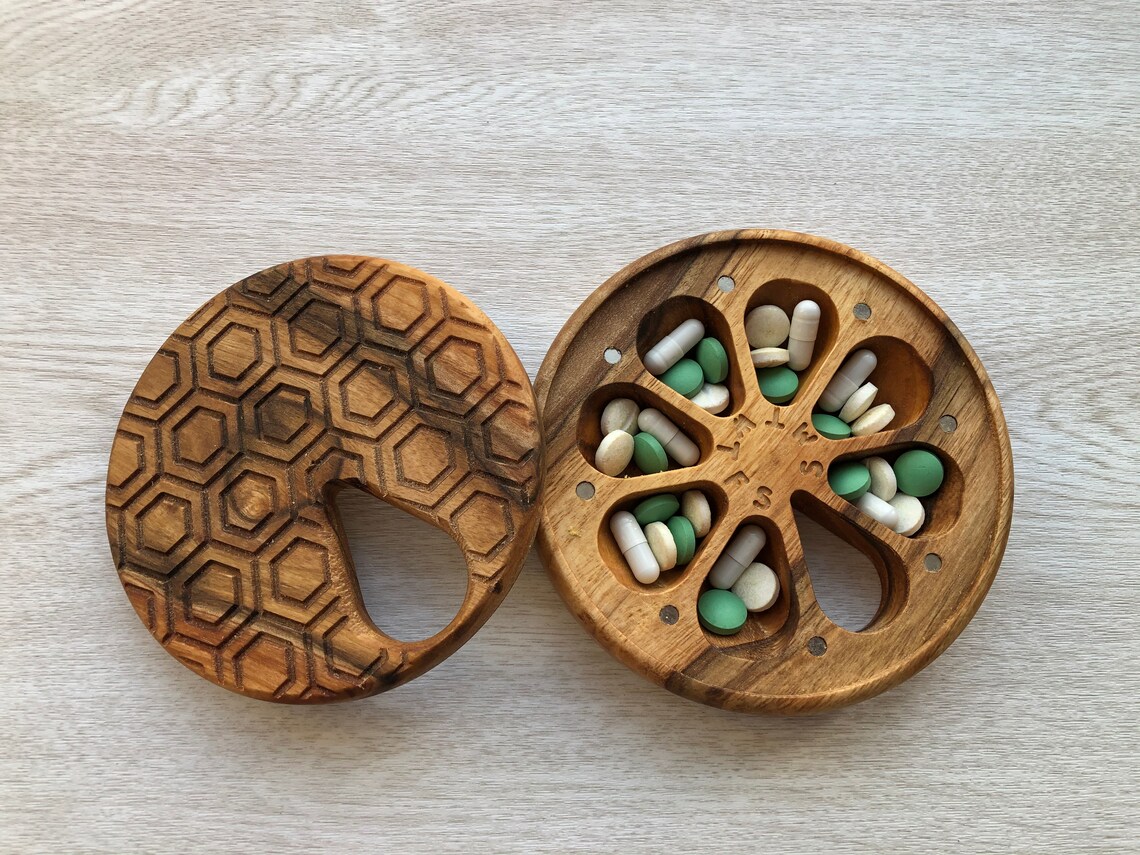 Wooden Pill Box 7 Day / Pill Case Organizer Decorative Travel | Etsy