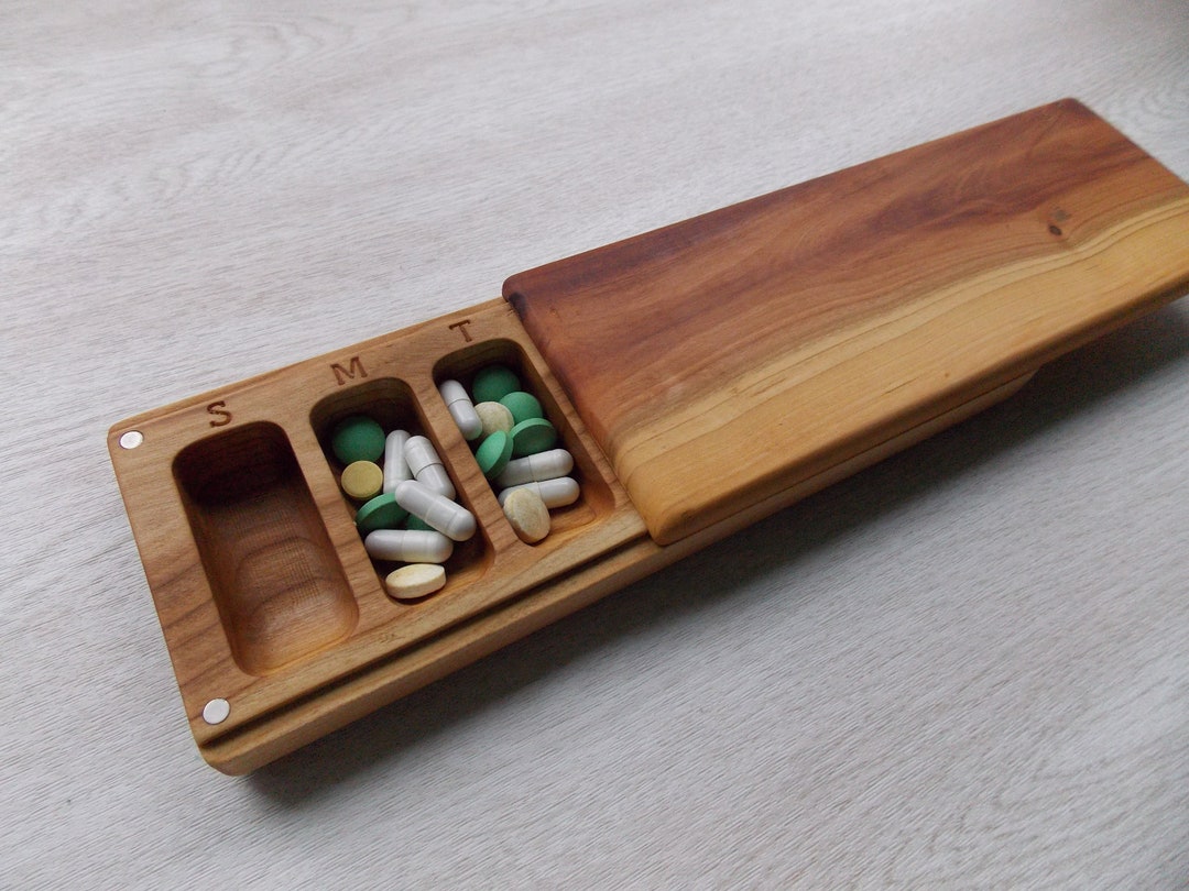 Wooden Pill Box 7 Day / Pill Case Organizer Decorative Travel Large BIG ...