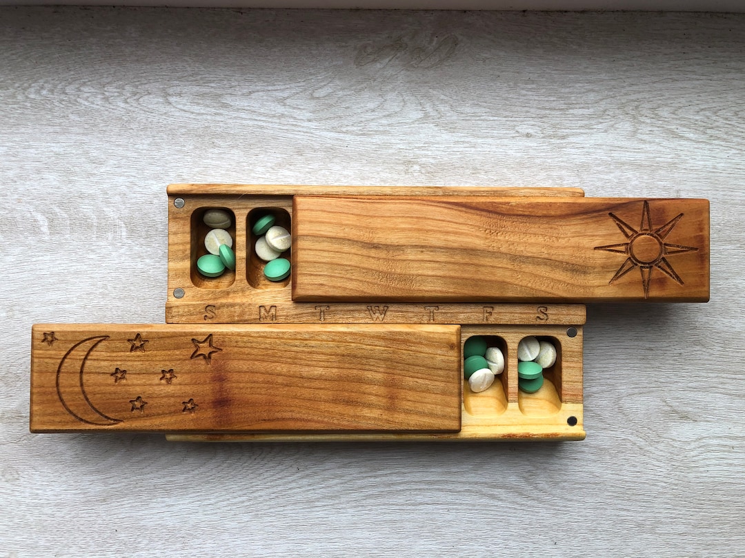 Wooden Pill Box 7 Day Night/pill Case Organizer Large / Decorative ...