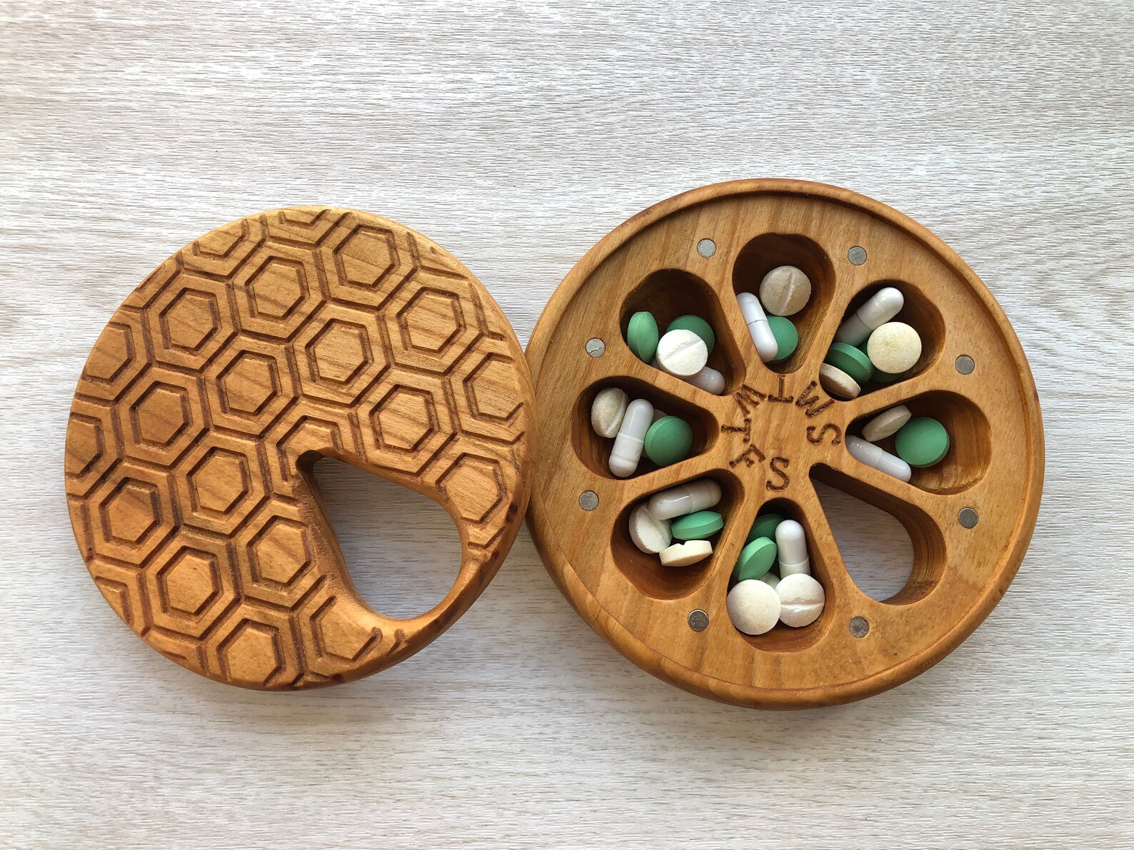Wooden Pill Box 7 Day / Pill Case Organizer Decorative Travel | Etsy
