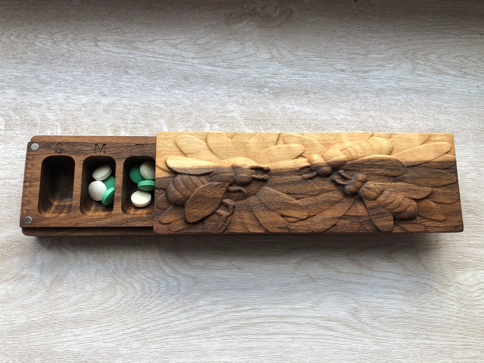 Wooden Pill Box 7 Day / Decorative Travel Pill Box / Relief | Etsy