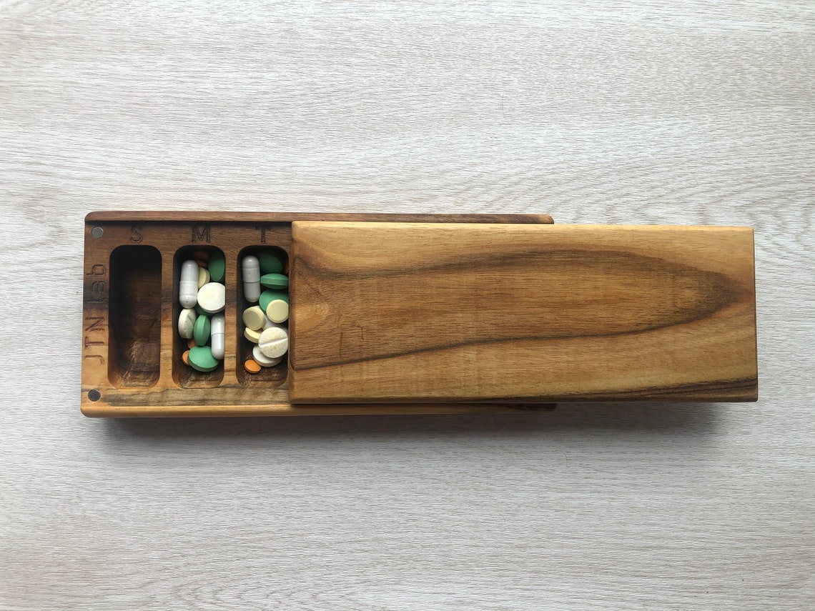 Wooden Pill Box 7 Day / Pill Case Organizer Decorative Travel Large ...