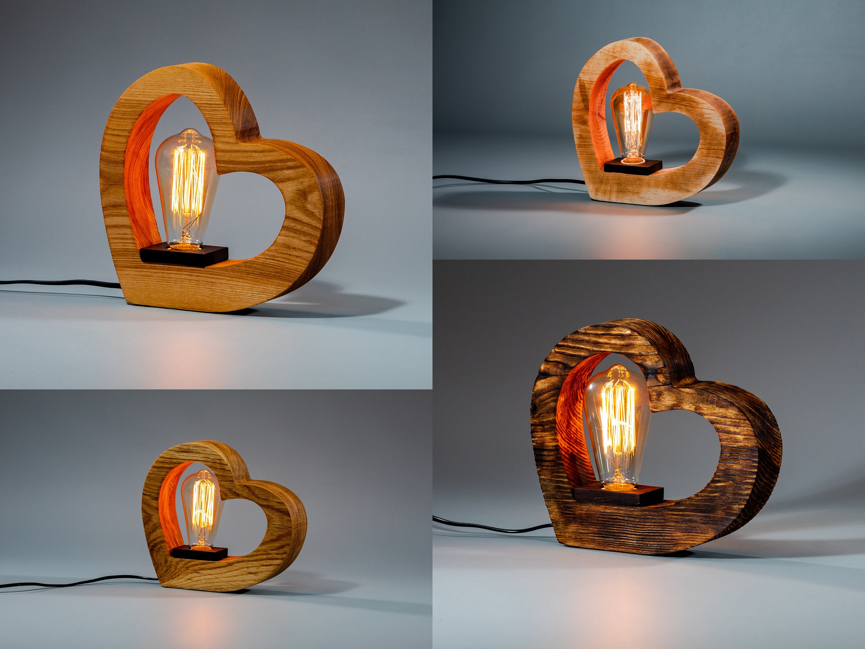 Wooden Table Edison Lamp / Love is / Dimmer / Modern Minimalist Loft ...