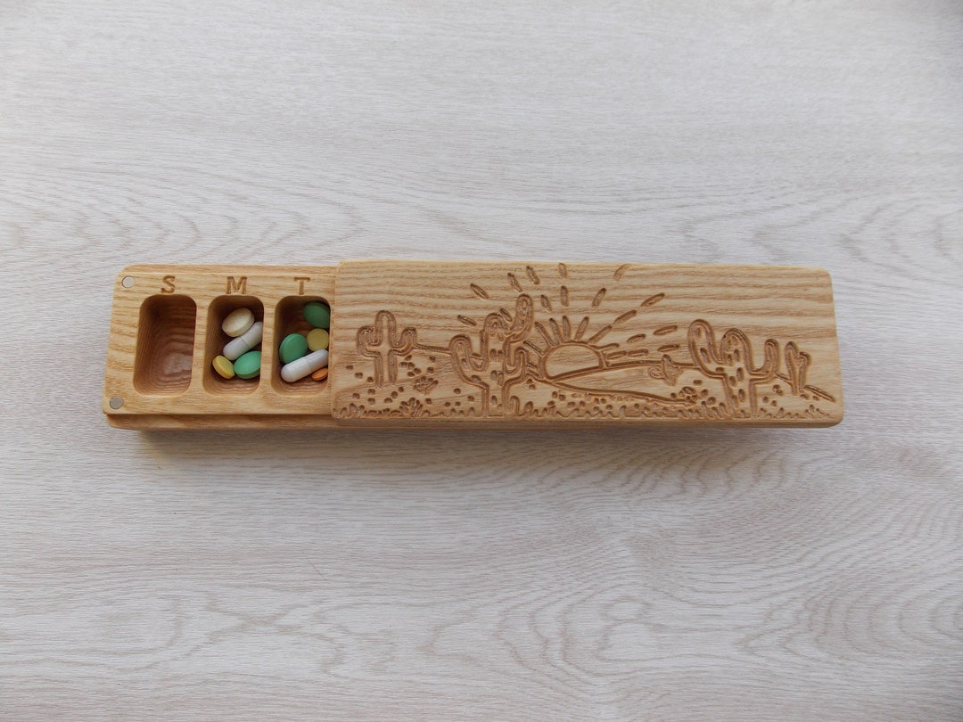 Wooden Pill Box 7 Day / Decorative Travel Pill Box / Nature Ornament ...
