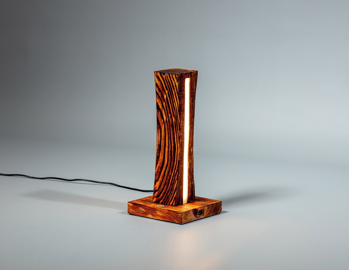 Wooden Table Desk LED Lamp / USB Charger / Modern Minimalist - Etsy