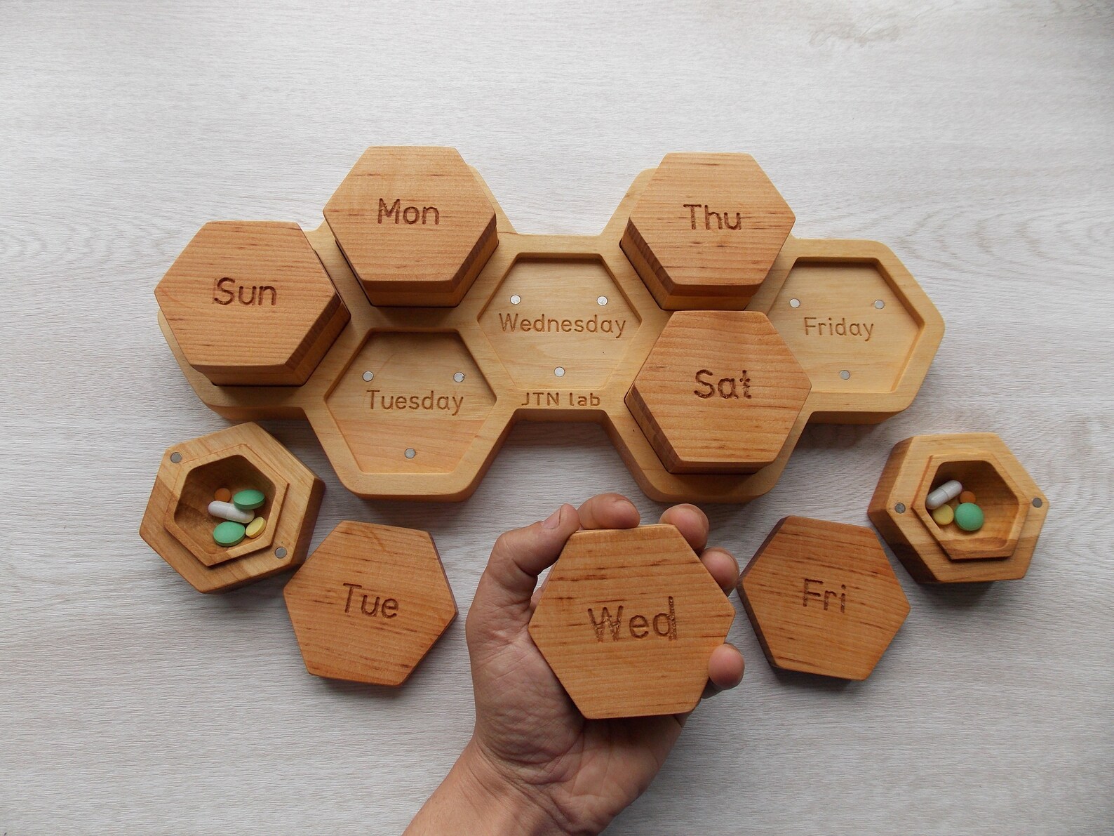 Wooden Pill Box 7 Day Extra Large Modular Wall Box /decorative Travel ...