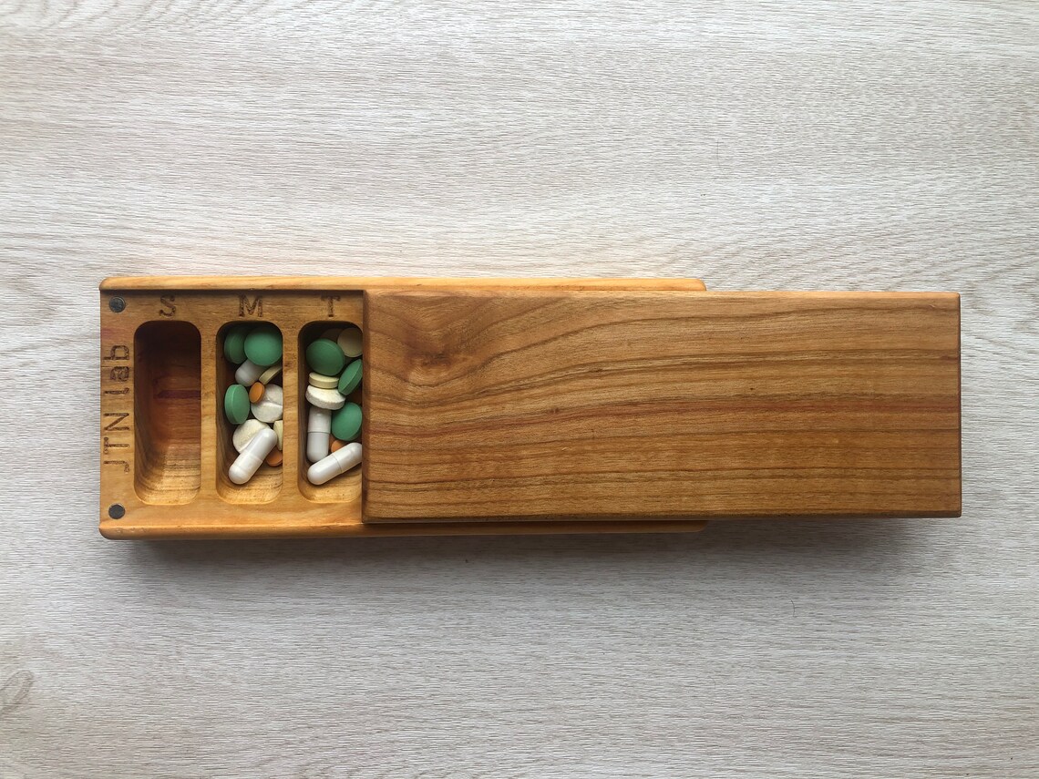Wooden Pill Box 7 Day / Pill Case Organizer Decorative Travel Large ...