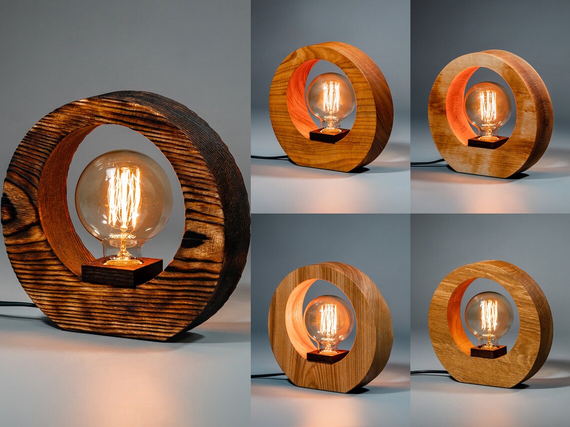 Wooden Table Desk Lamp / Dimmer / Bedroom Decor / Edison Bulb / Modern ...