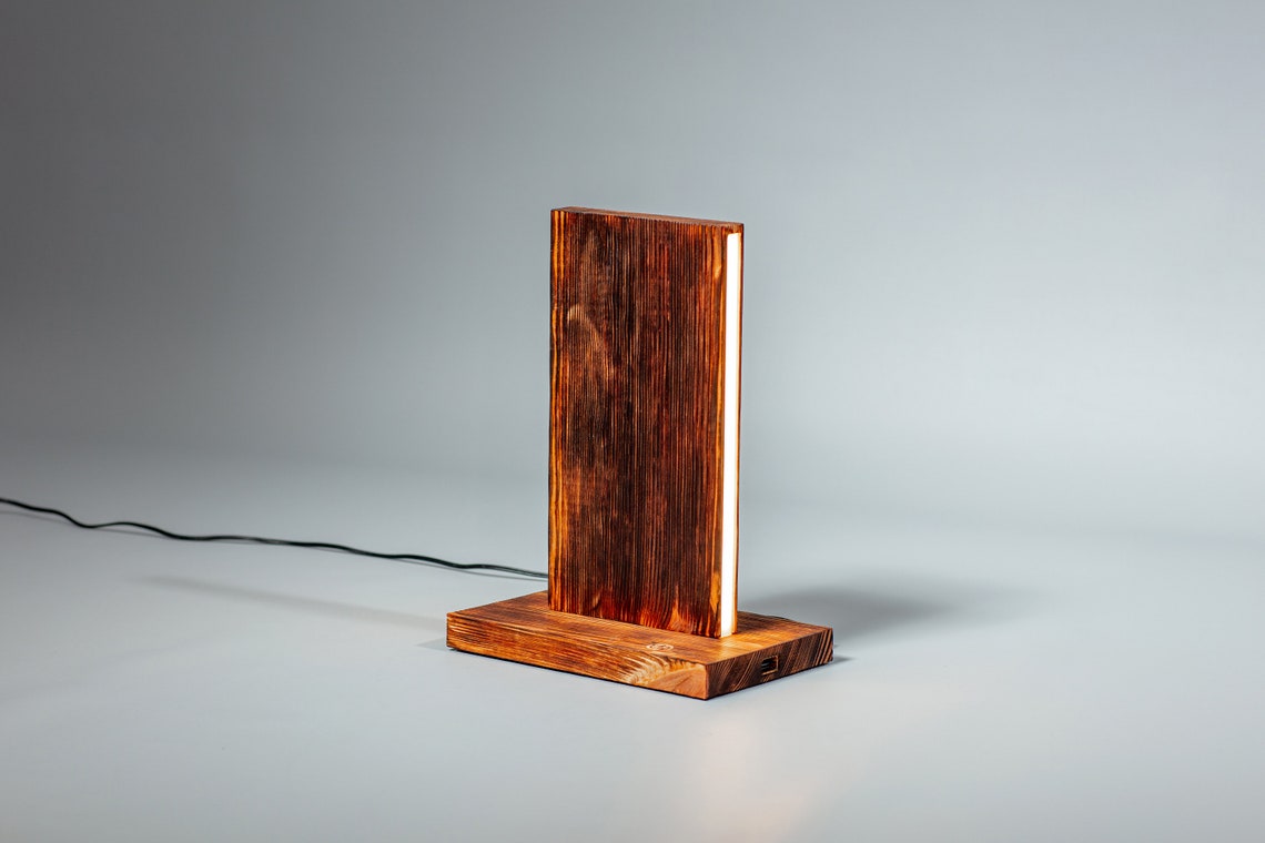 Wooden Table Desk LED Lamp / USB Charger / Modern Minimalist - Etsy