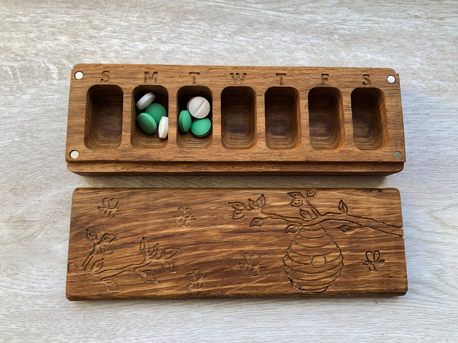 Wooden Pill Box 7 Day / Decorative Travel Pill Box / Nature - Etsy