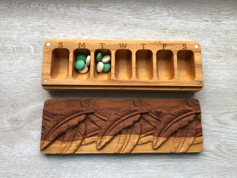 Wooden Pill Box 7 Day / Decorative Travel Pill Box / Relief - Etsy