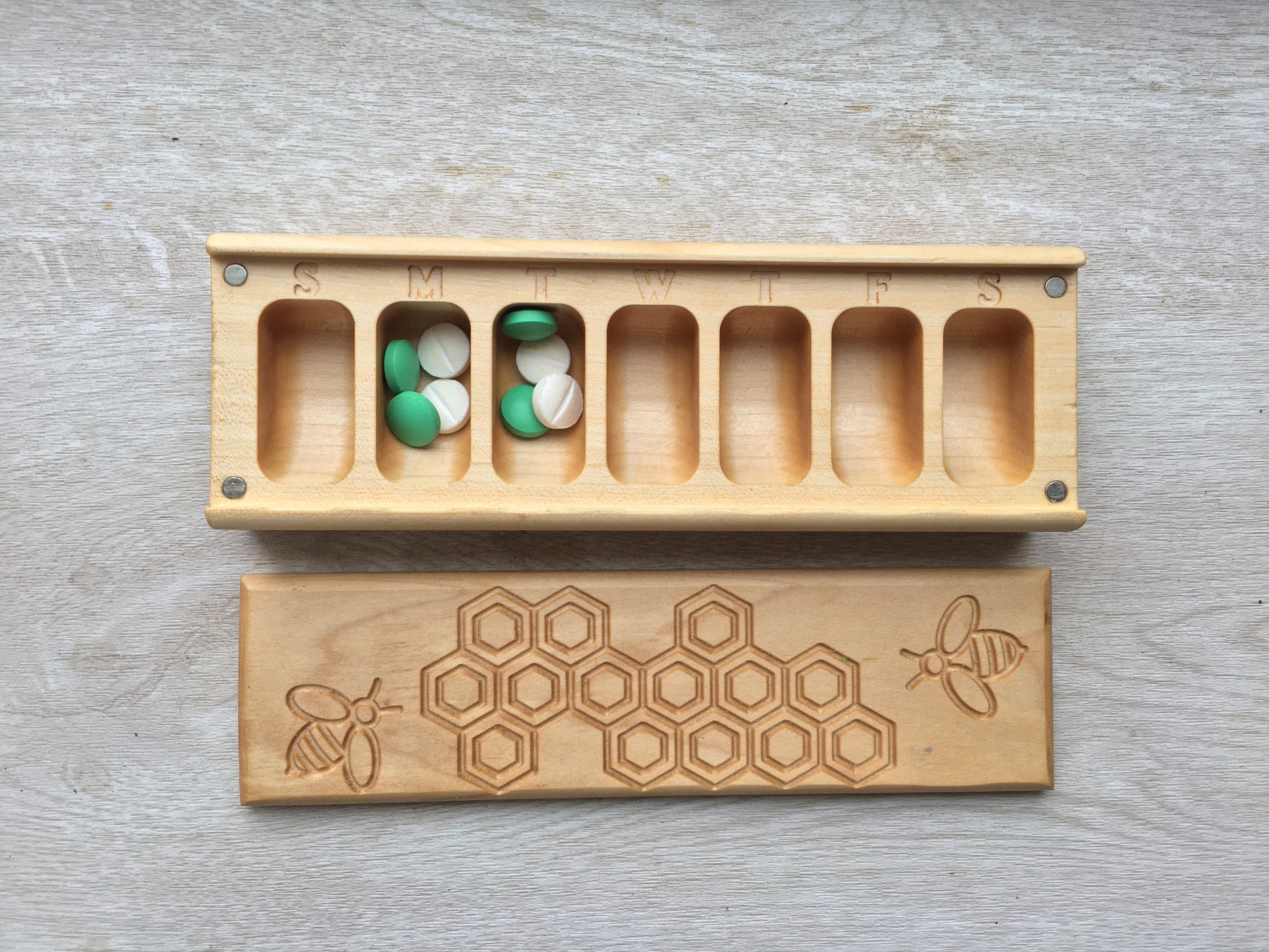 Wooden Pill Box 7 Day / Decorative Travel Pill Box / Nature Ornament ...