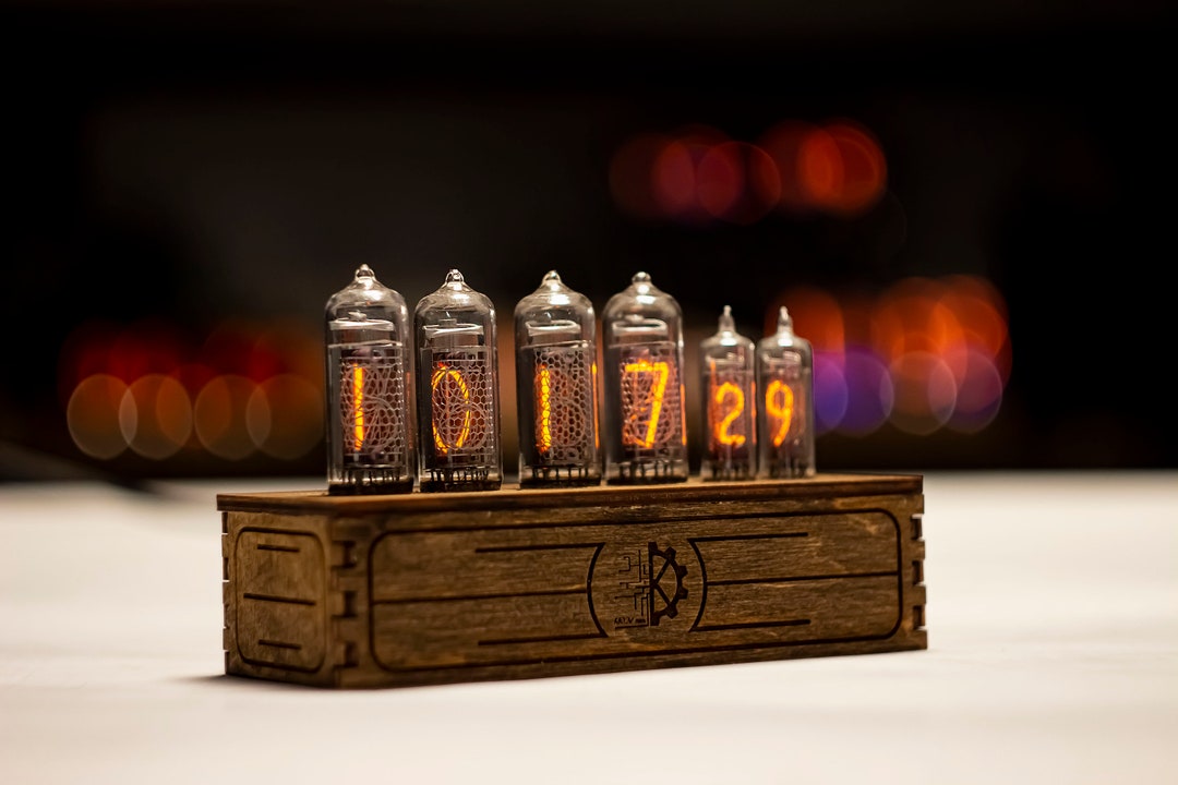 Nixie Tube Clock: RGB Wooden Desk Clock, Dieselpunk Decor - Etsy