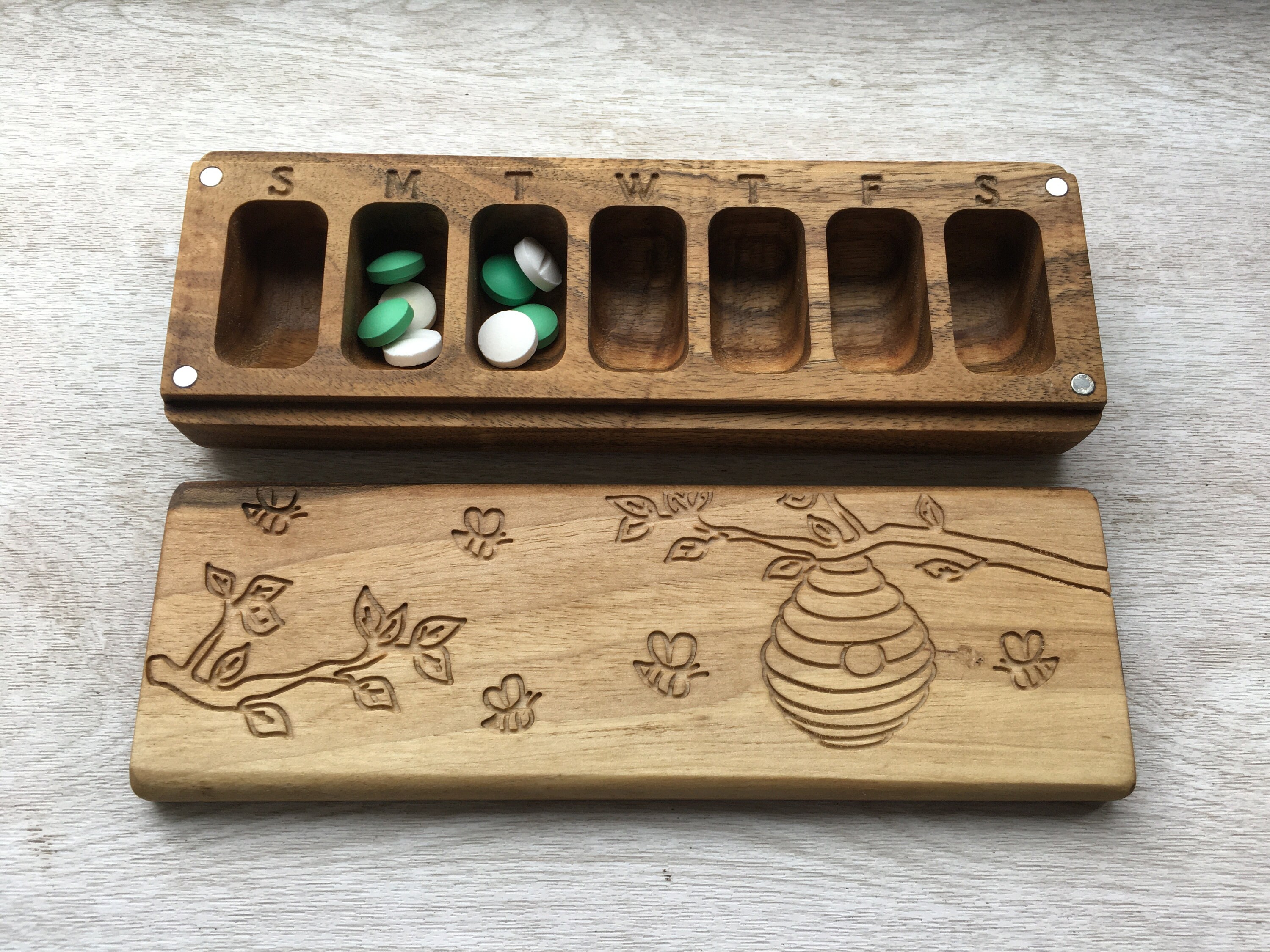 Wooden Pill Box 7 Day / Decorative Travel Pill Box / Nature - Etsy