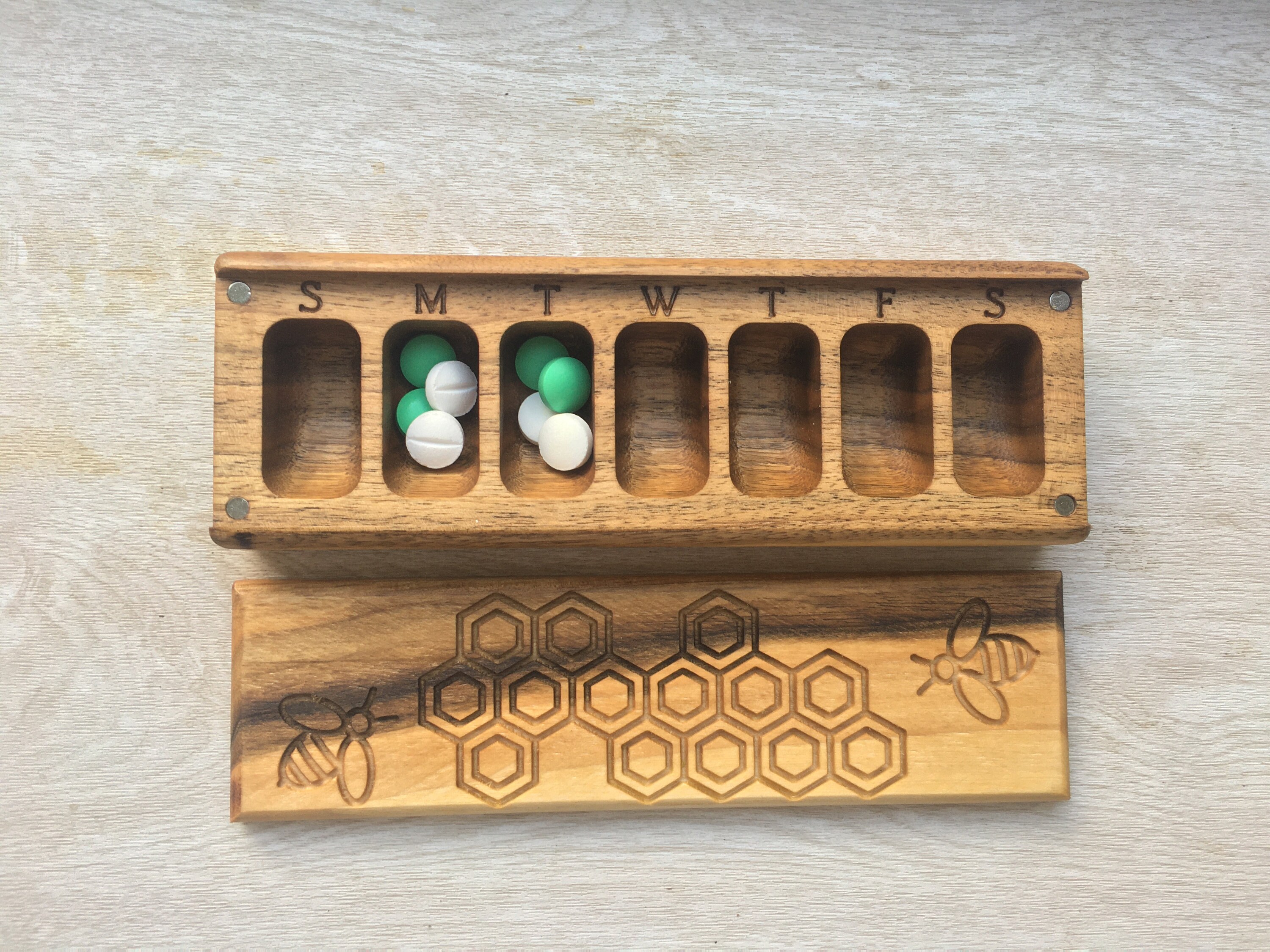 Wooden Pill Box 7 Day / Decorative Travel Pill Box / Nature Ornament ...