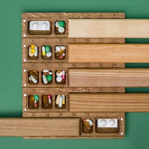 Pill Organizer 30-31 Day Wooden Travel Large Monthly Pill Box / Pill ...