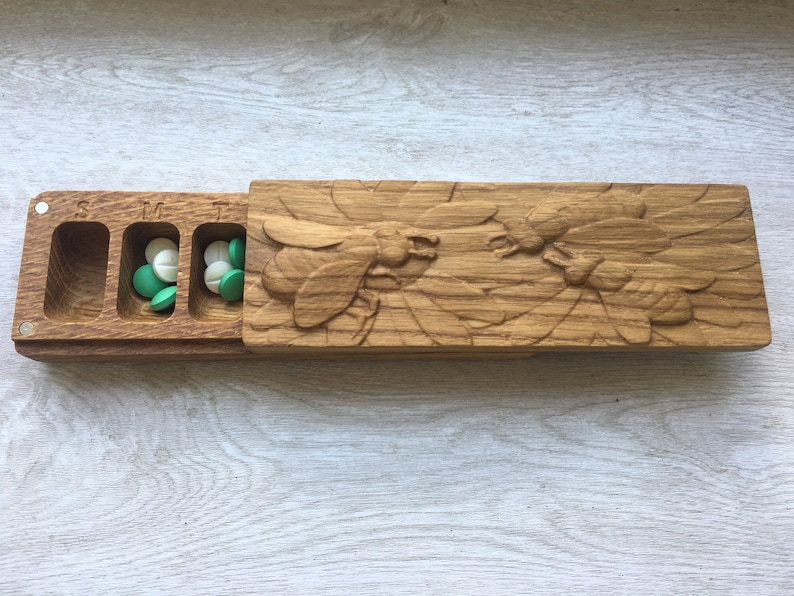 Wooden Pill Box 7 Day / Decorative Travel Pill Box / Relief | Etsy