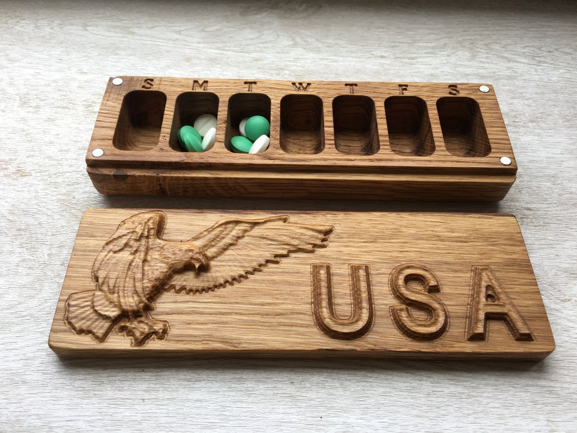 Wooden Pill Box 7 Day / Decorative Travel Pill Box / Relief | Etsy
