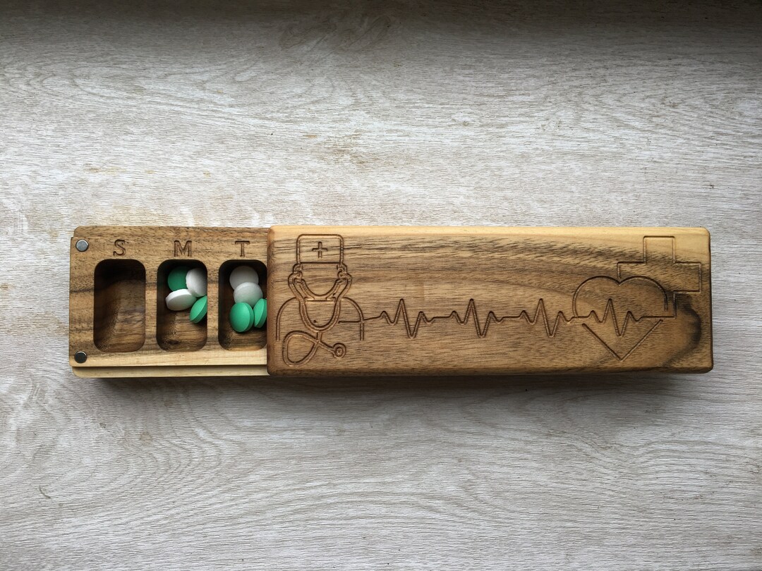 Wooden Pill Box 7 Day / Decorative Travel Pill Box / Decorative ...