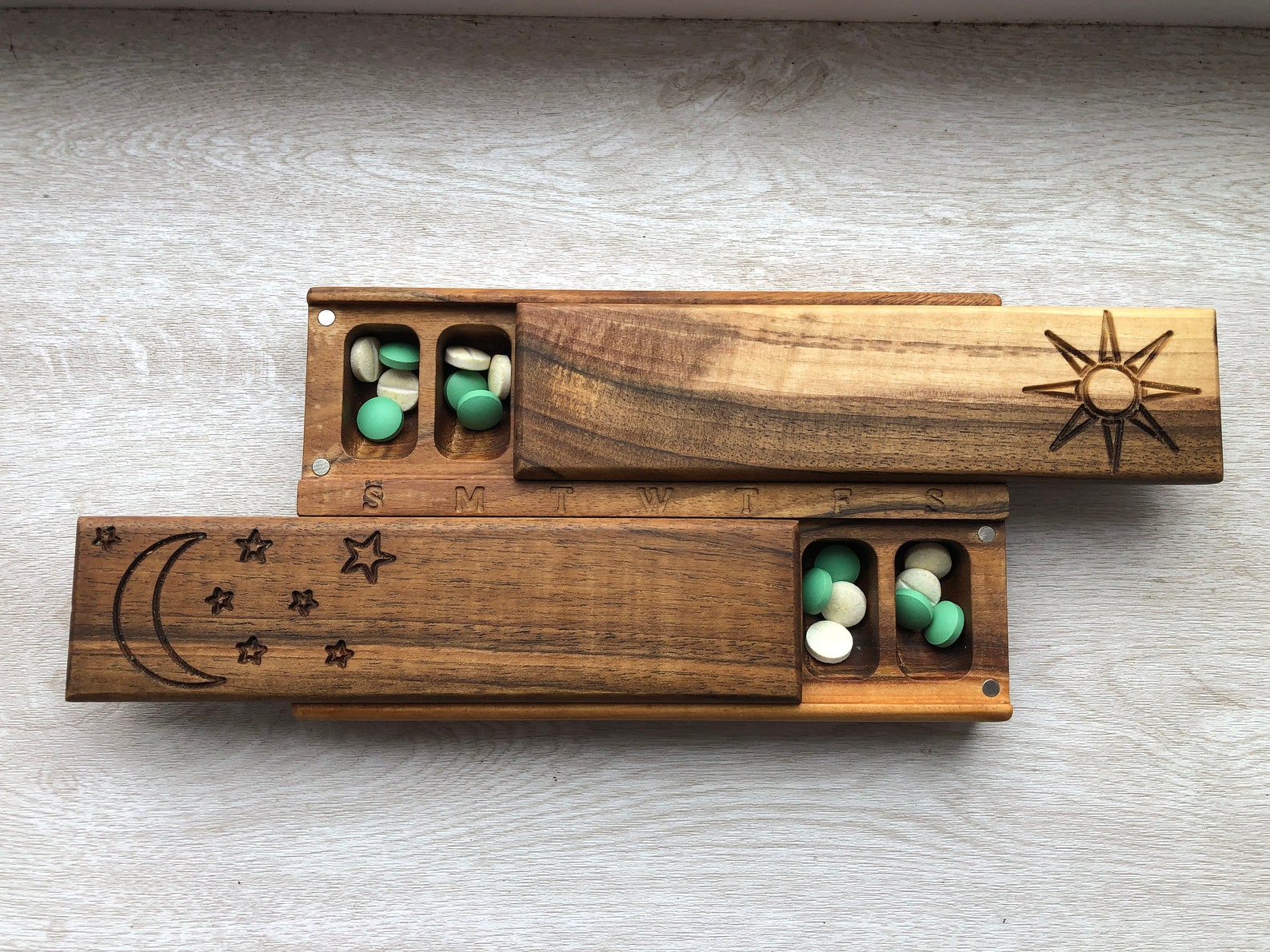 Wooden Pill Box 7 Day Night/pill Case Organizer Large / Decorative ...