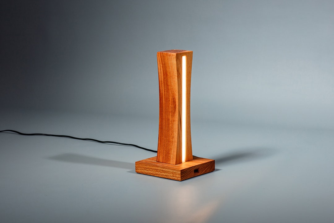 Wooden Table Desk LED Lamp / USB Charger / Modern Minimalist Loft ...