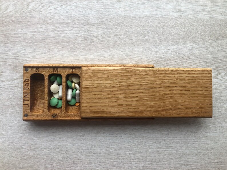 Wooden Pill Box 7 Day / Pill Case Organizer Decorative Travel Large ...