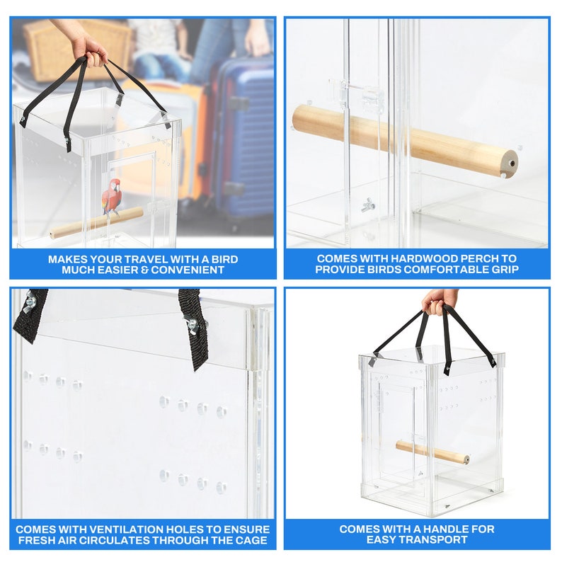 PENNZONI Medium Acrylic Carrier, Large Bird Carrier, Clear Acrylic Bird ...