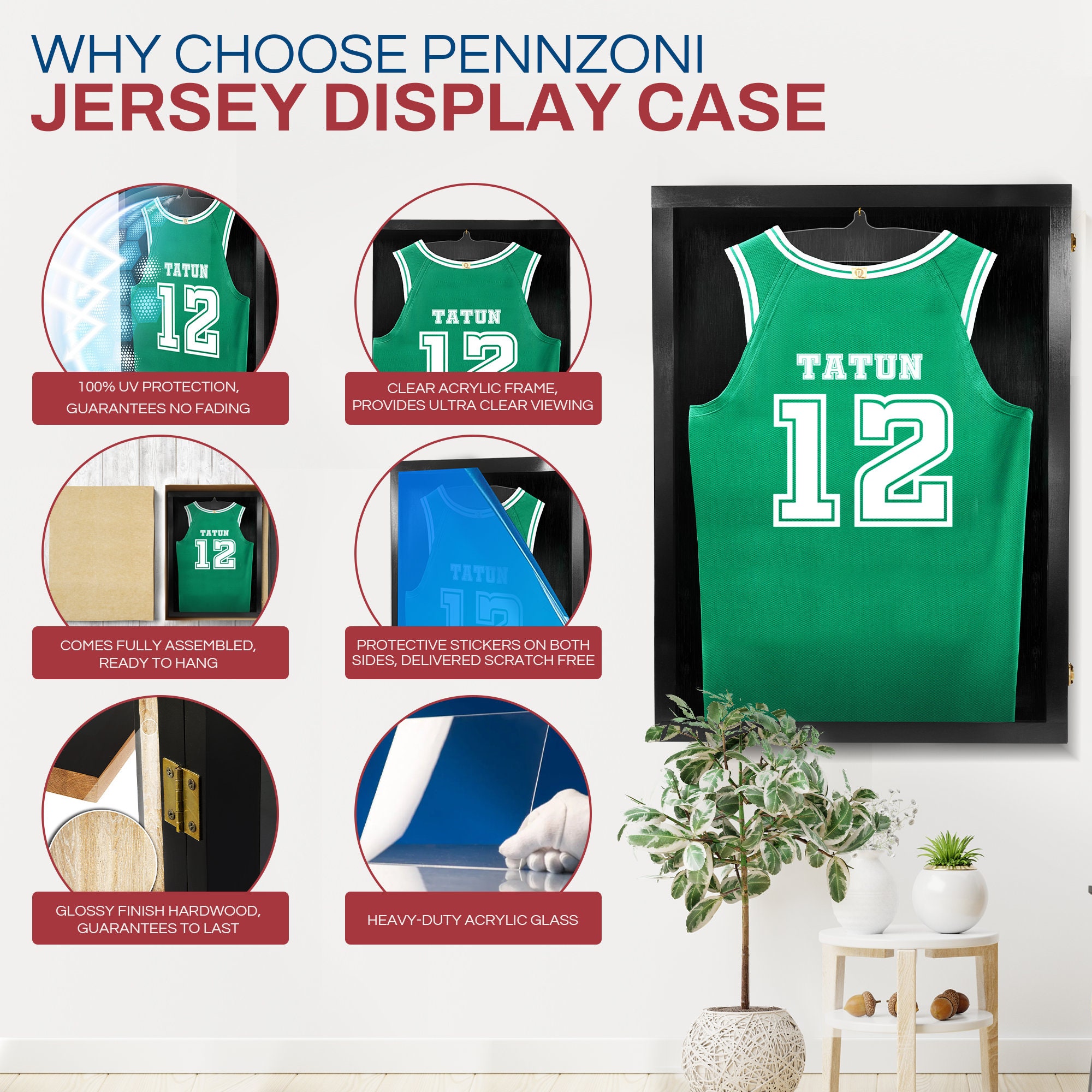 PENNZONI Jersey Frame Display Case, Acrylic Sports Display Case, Jersey ...