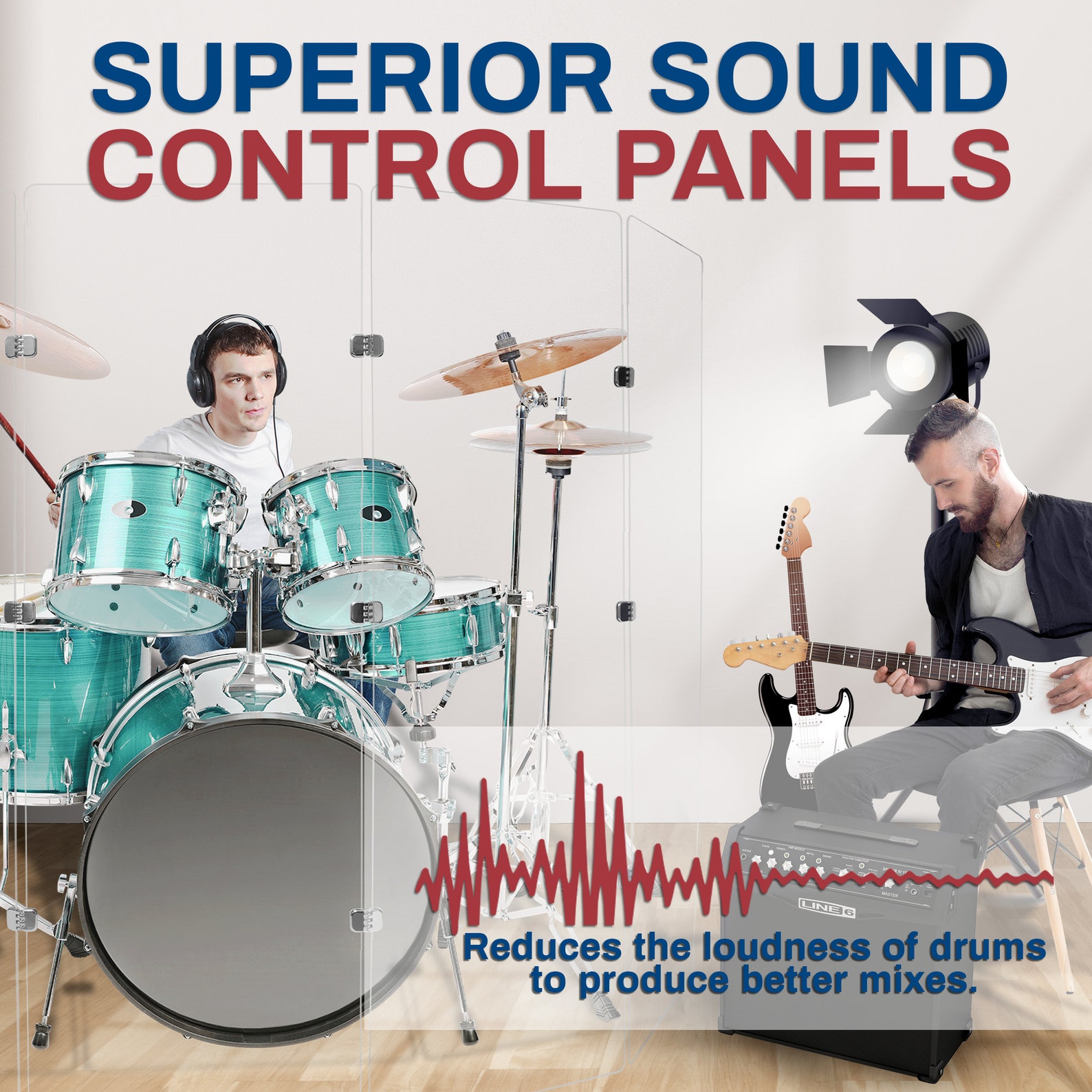 PENNZONI Drum Shield 6ft Acrylic Panels W/ Deflector & Chrome Hinges ...