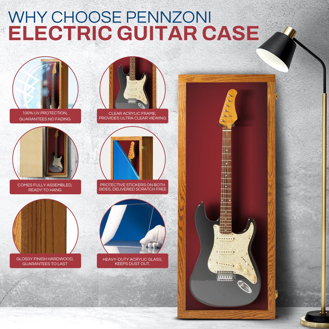 Guitar Display Case Solid Hardwood Electric Guitar Display Case ...
