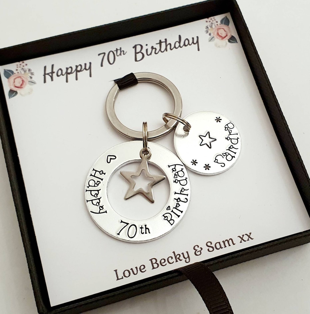 70th Birthday Keyring in Gift Box. Womens Birthday Keyring Friends ...