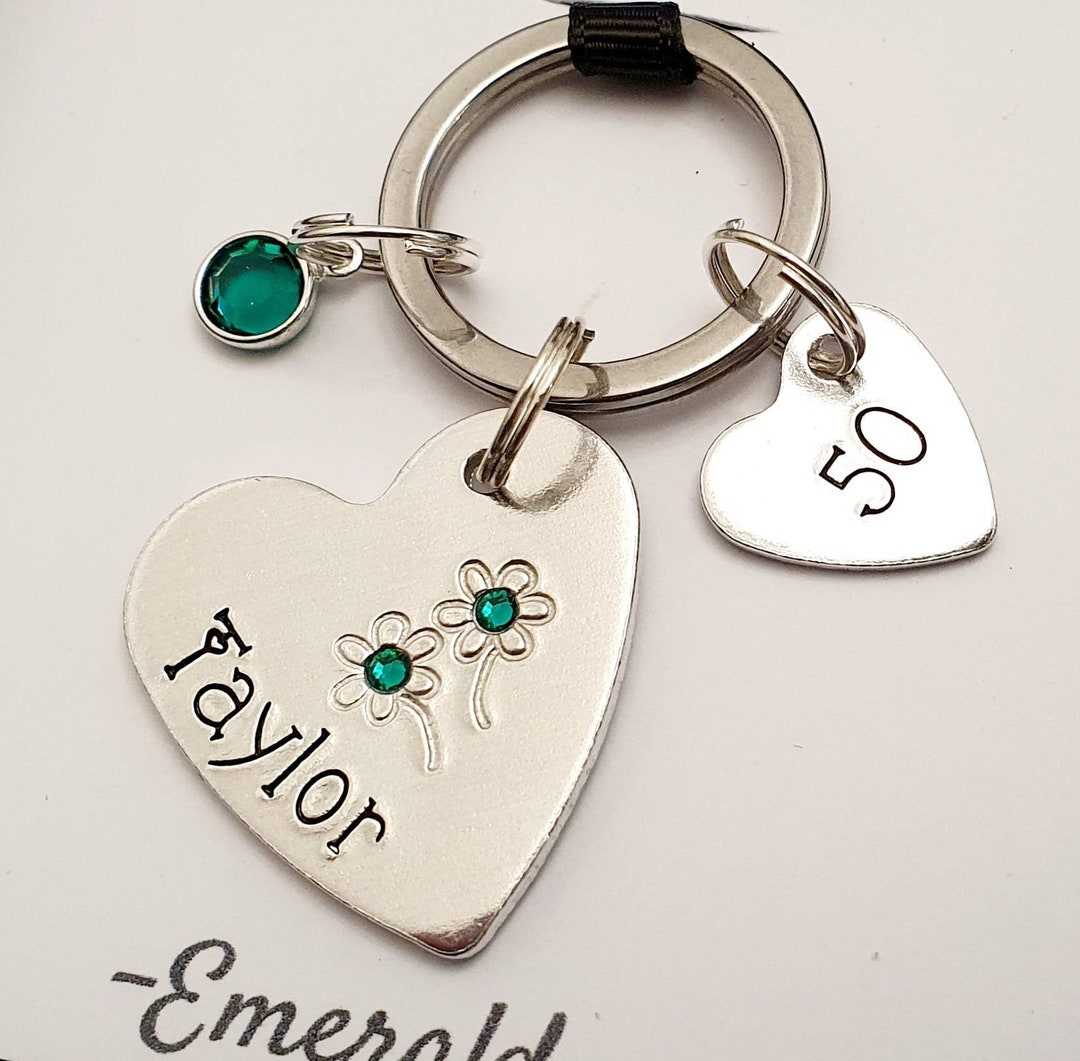 50th Birthday Keyring Personalised With Name and Birthstone. Fifty ...