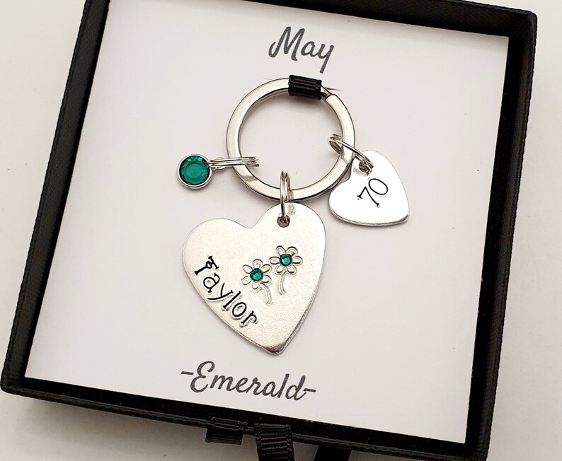 70th Birthday Keyring Personalised With Name and Birthstone. - Etsy UK