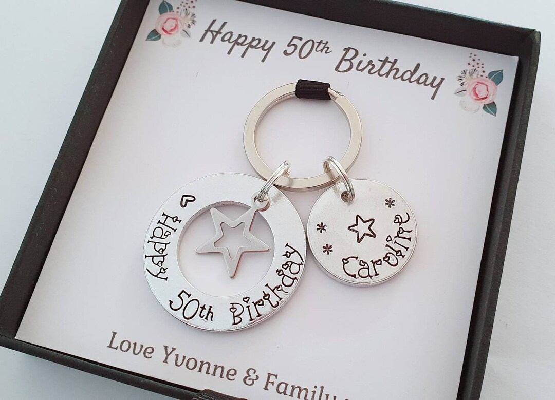 50th Birthday Keyring Gift for Women, Fifty Keyring in Gift Box ...