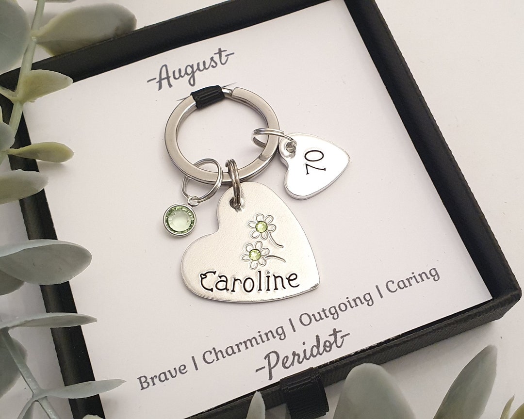 70th Birthday Keyring Personalised With Name and Birthstone. Seventy ...