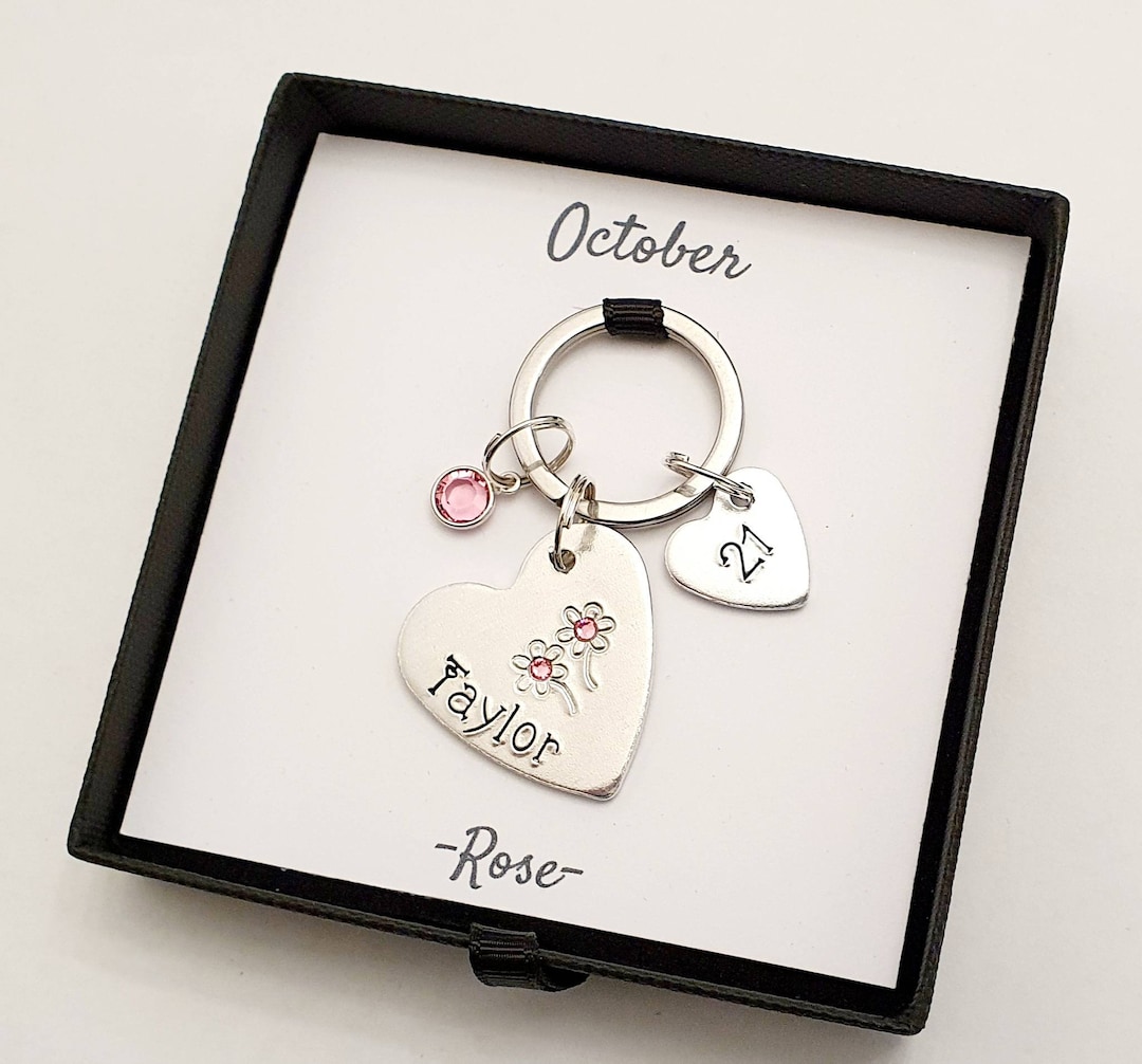 Girls 21st Birthday Keyring Personalised With Name and Birthstone ...