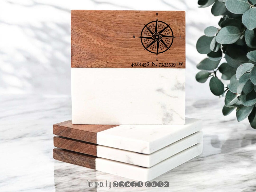 Personalized Marble Wood Coasters, Housewarming Gift, Custom Wedding ...