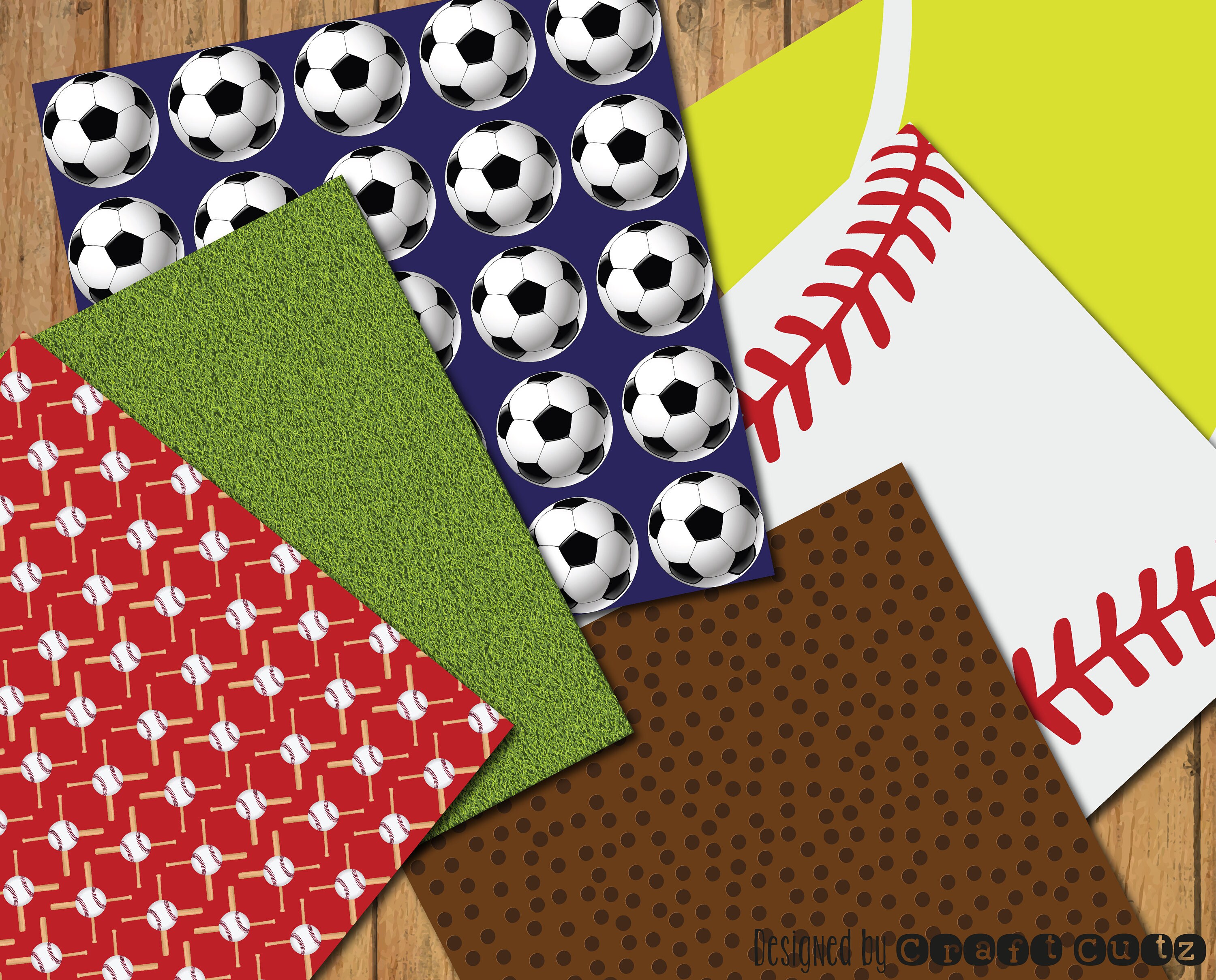 Sports Digital Paper Set INSTANT DOWNLOAD Baseball Football | Etsy