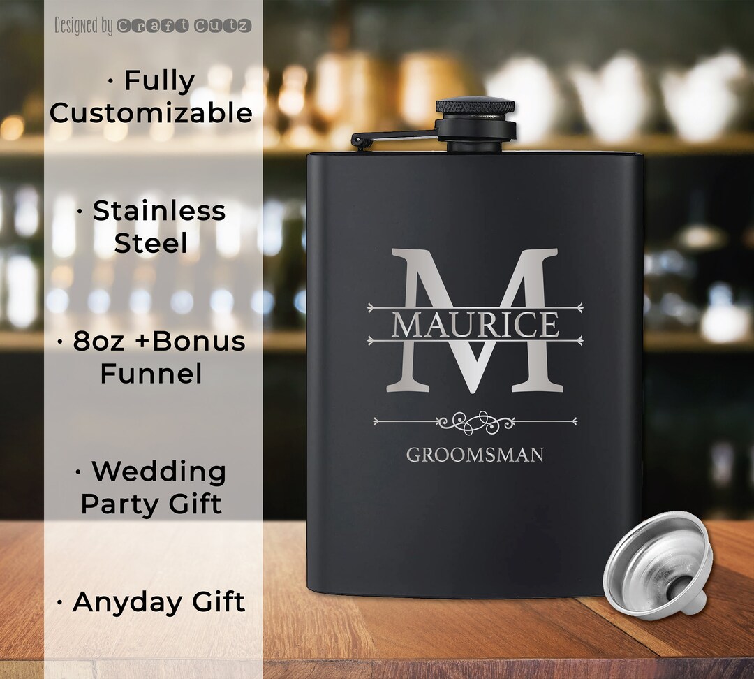 Custom Engraved Flask, Engraved 8 Oz Stainless Steel Flask, Matte Black ...