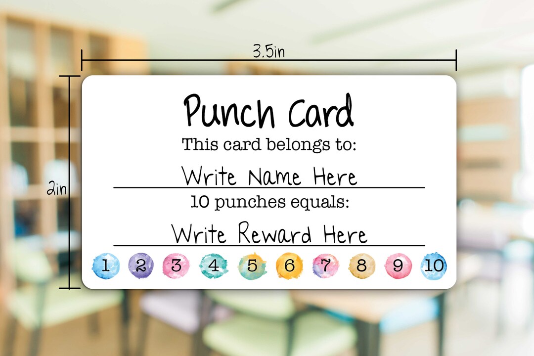 Student Punch Cards, Incentive Cards, Loyalty Reward Card for Classroom ...