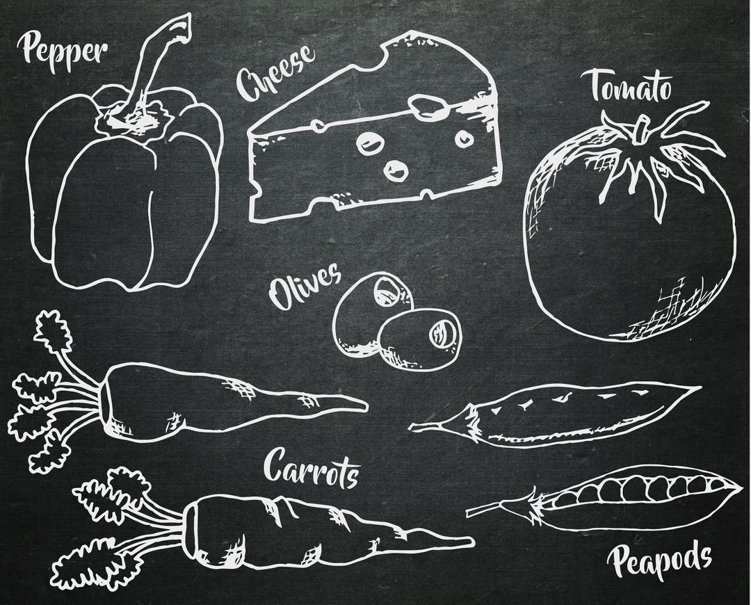 Hand Drawn Vegetable Chalkboard Clipart - Chalkboard Cooking Elements ...