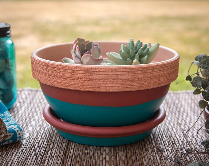 Sense of Home Hand Painted, 8 Inch Abstract Acrylic Pot, Sienna, Green ...